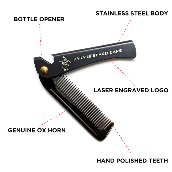 2-in-1 Folding Ox Horn Comb – Badass Beard Care