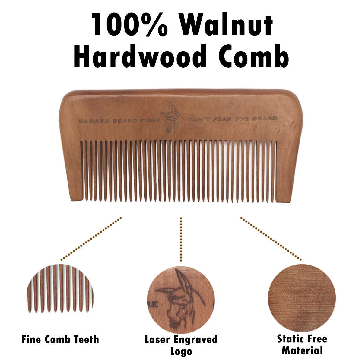 Walnut Hardwood Beard Comb | Badass Beard Care | Tame Your Mane